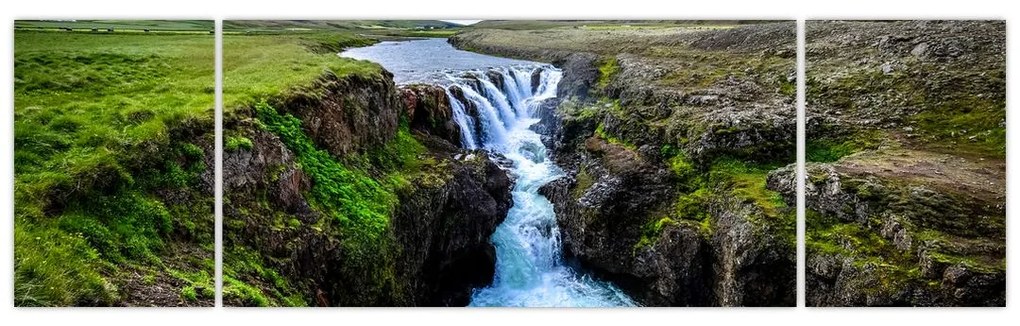 Obraz vodopádu mezi skalami (170x50 cm)