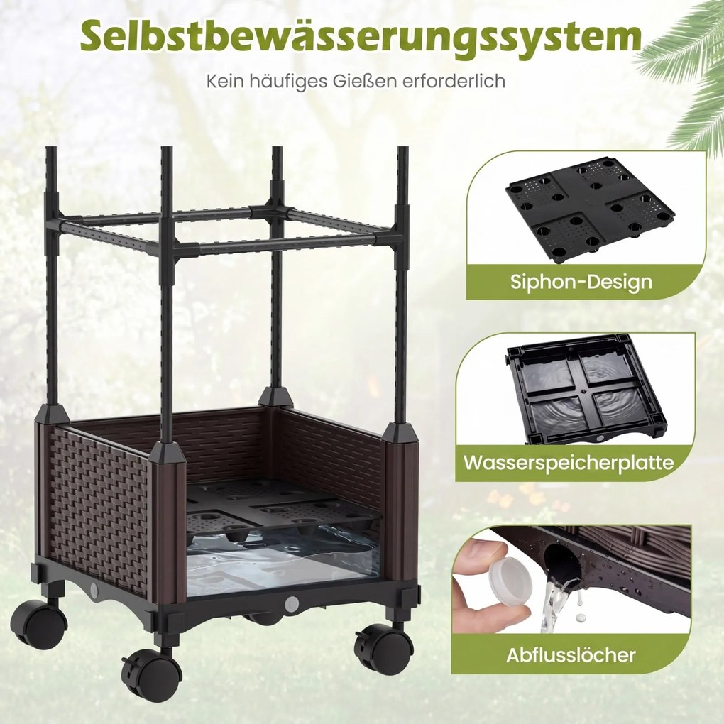 Costway Mříž s květinovým truhlíkem na kolečkách, výškově nastavitelný zahradní