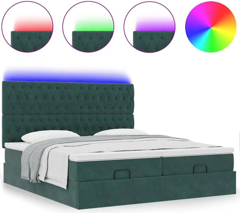 Osmanský rám postele s matrací tmavě zelená 200x200cm samet 3314648