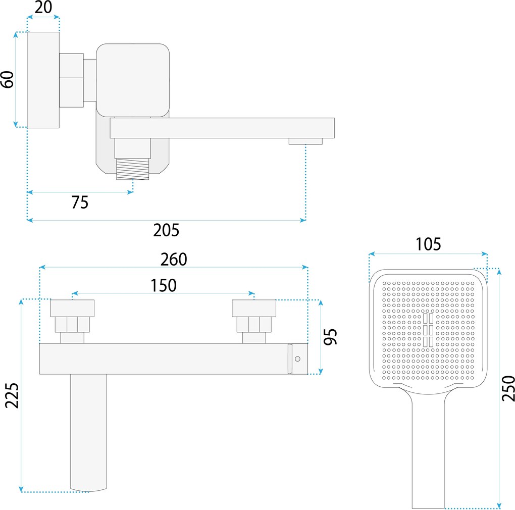 Rea Arlo, vanová baterie s ruční sprchovou soupravou, broušená ocel, REA-B4582