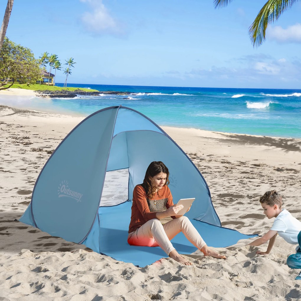 Outsunny beach shell pop up stan 200x150x119cm rychlé automatické stavění z polyesteru v modré barvě pro perfektní dovolenou na pláži | Aosom.de