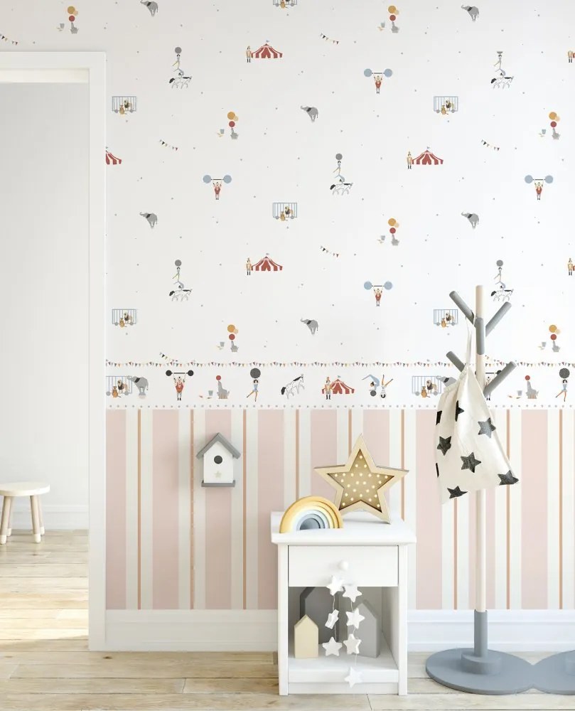 Bílá dětská samolepící bordura, motivy z cirkusu 7500-3, Noa, ICH Wallcovering