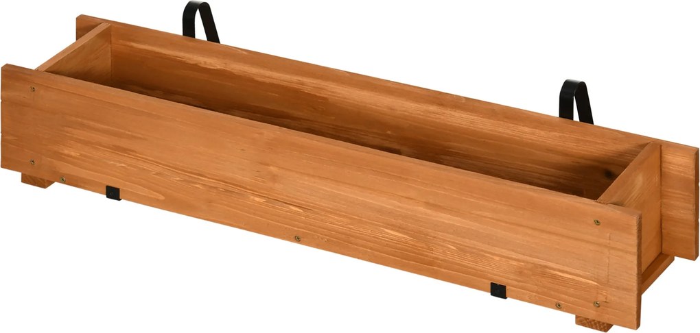 Obdélníkový dřevěný truhlík Outsunny pro podlahu nebo zeď do městské zahrady s 2 odtokovými otvory a 2 háčky na rostliny a květiny na balkoně nebo ter