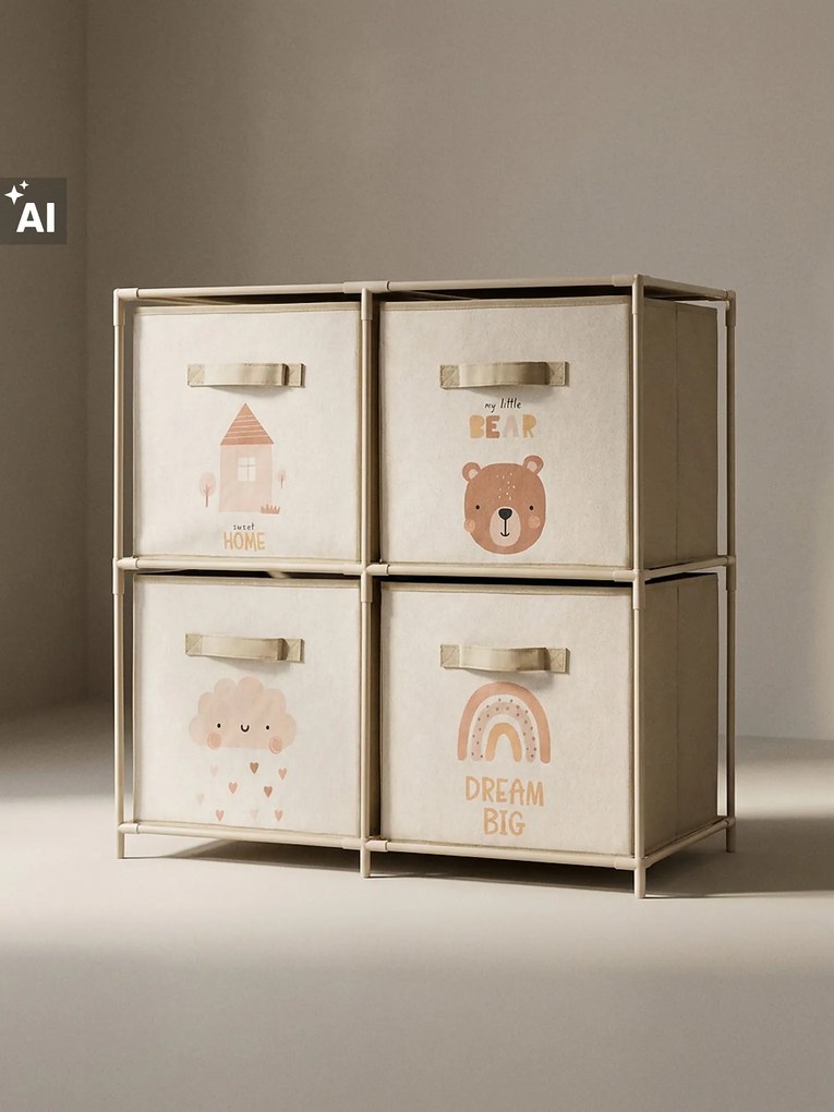 Sinsay - Dětský regál s látkovými úložnými boxy - béžová