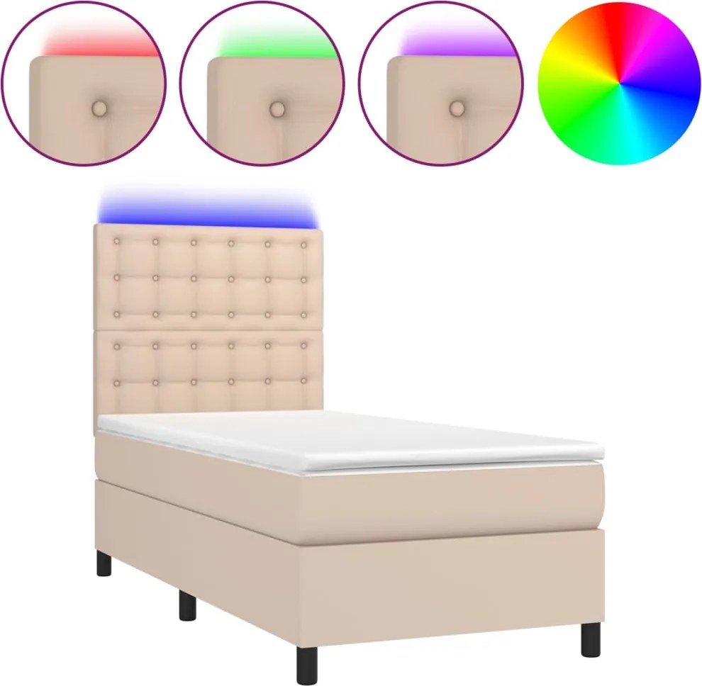Box spring postel matrace a LED cappuccino 90x190 cm umělá kůže 3135920