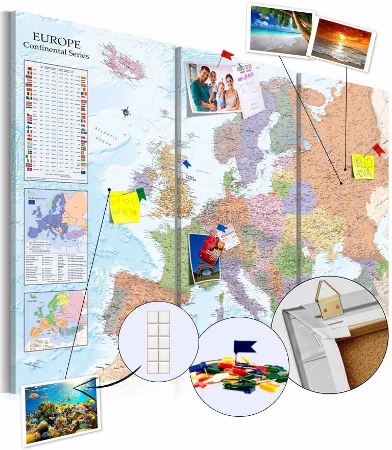 Mapa Evropy - zeměpisná + háčky, hřebíčky, pin-vlajky, lepicí guma ZDARMA Velikost (šířka x výška): 90x60 cm