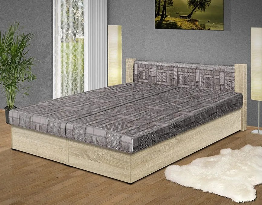 Manželská postel s úložným prostorem Erika 180 barva lamina: Dub sonoma 325, Čalounění: Mega 019 Ratan