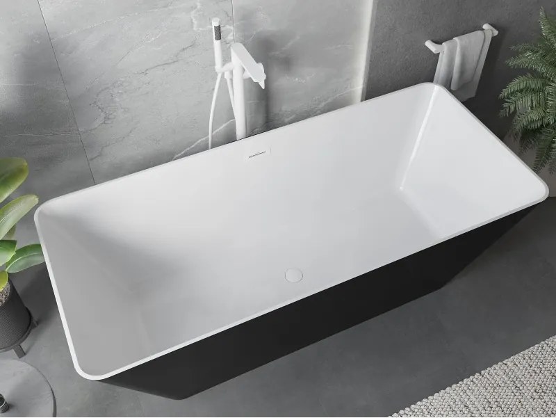 Mexen Velo Slim, volně stojící vana 170 × 75 cm, bílá/černá lesklá, bílý přepad, 52811707500-20