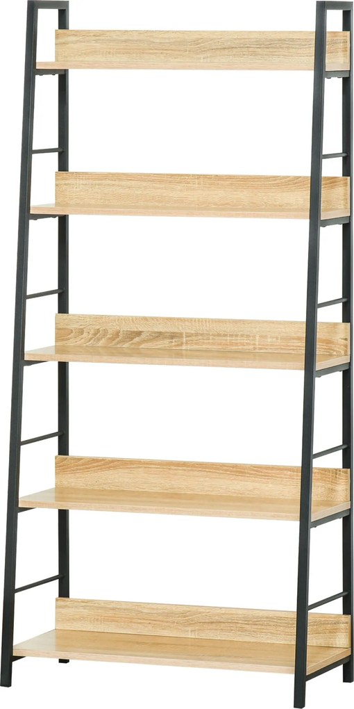 HOMCOM Knihovna 5-úrovňová s kovovým rámem, nosnost 25 kg, 70x35x149,5 cm | Aosom