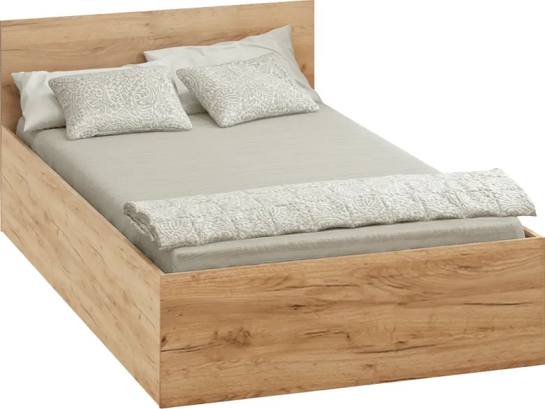 Postel s kovovým roštem a úložným prostorem, 120x200, dub craft zlatý, DOLI