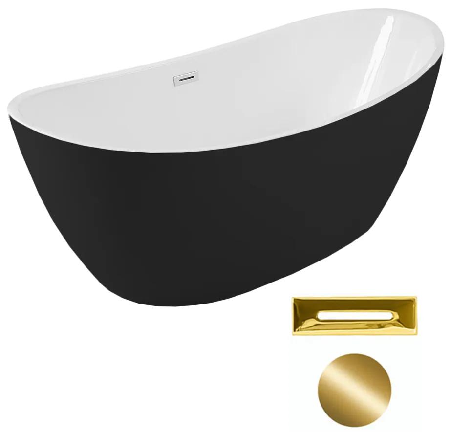 Besco Akrylátová volně stojící vana Ayla BW 170x80 Barva: Bílá/černá, Rozměry (cm): 170x80, Typ a barva výpustě: Click-Clack s přepadem, zlatá