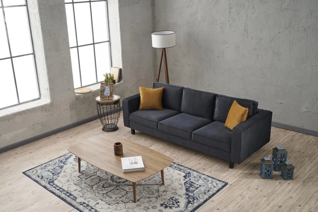Hanah Home Sametová pohovka KALE antracit 222 cm 825BLC2727