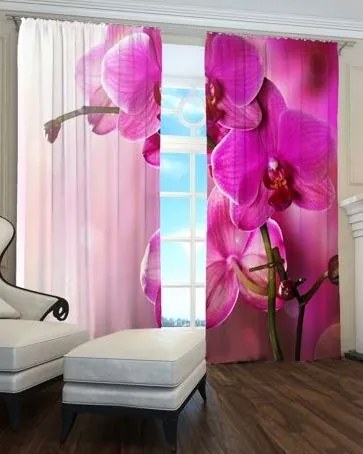 Black out závěsy 3D nebo voálové záclony 3D motiv 7897 Fialová orchidej, Rozměry Voálové záclony 2x145x260cm