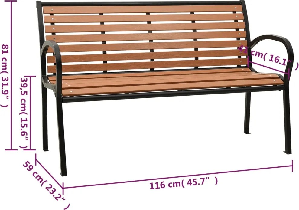 Zahradní lavice černá a hnědá 116 cm ocel a WPC 319579