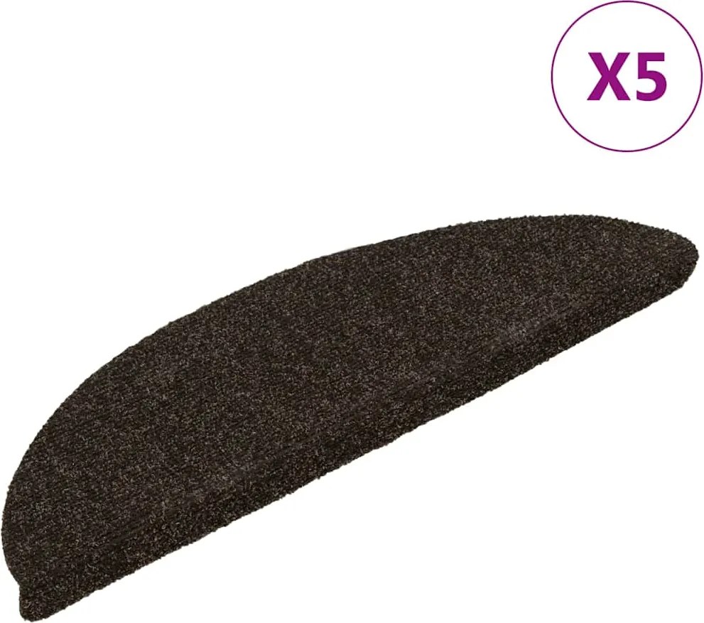 Schodové rohože samolepicí 5 ks 56 x 17 x 3 cm tmavě hnědé půlkulaté 149686