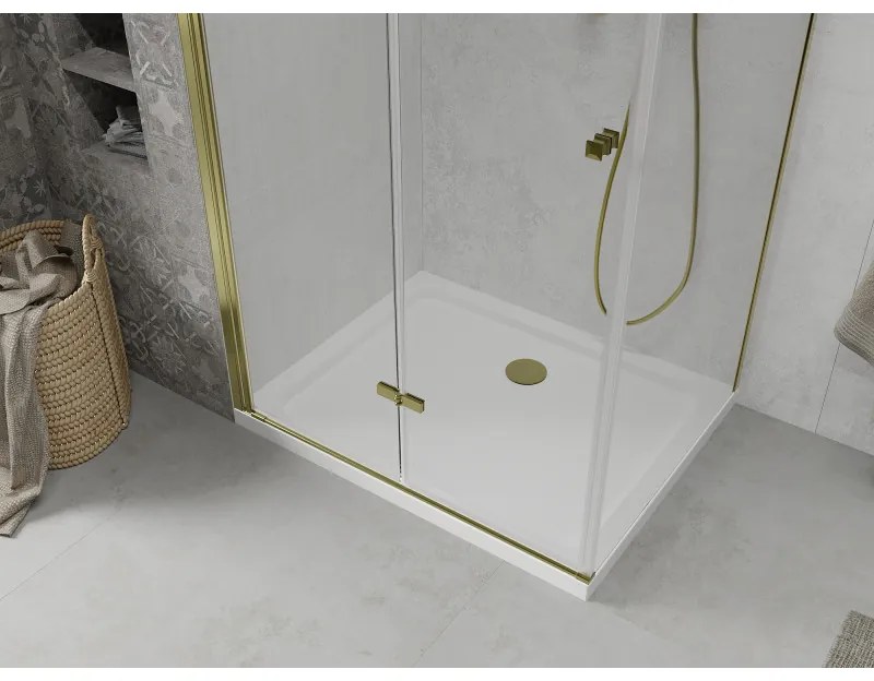 Mexen Lima sprchový kout 80x90cm, 6mm sklo, zlatý profil - čiré sklo + Slim sprchová vanička - 856-080-090-50-00-4010