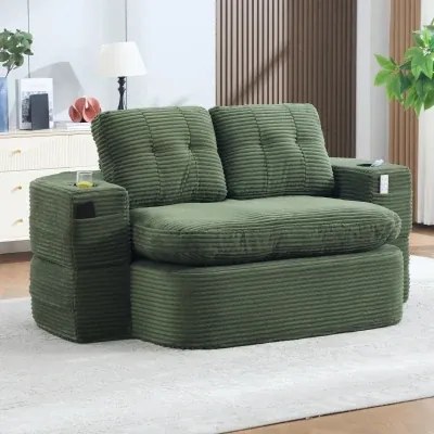 Aosom 2v1 pohovka z kordové tkaniny s nastavitelnou funkcí, 2 držáky nápojů, vysoké opěradlo a extra hluboké sedadlo, 165D x 97Š x 61V cm, smaragdově…