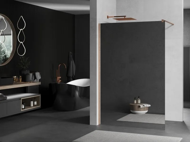 Mexen Kioto, sprchová zástěna Walk-In 140 x 200 cm, 8mm sklo vzor zrcadlo, měděný matný profil, 800-140-101-65-50