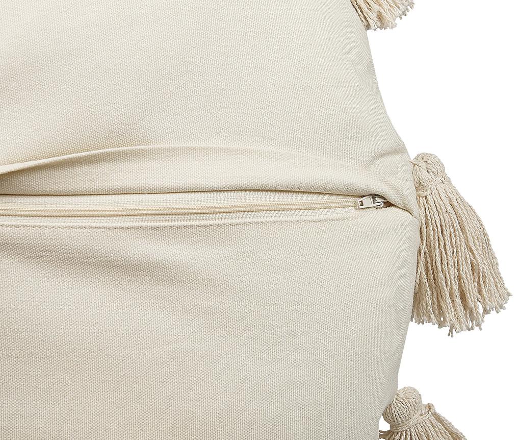 Kulatý bavlněný polštář se střapci ⌀ 45 cm béžový MADIA Beliani