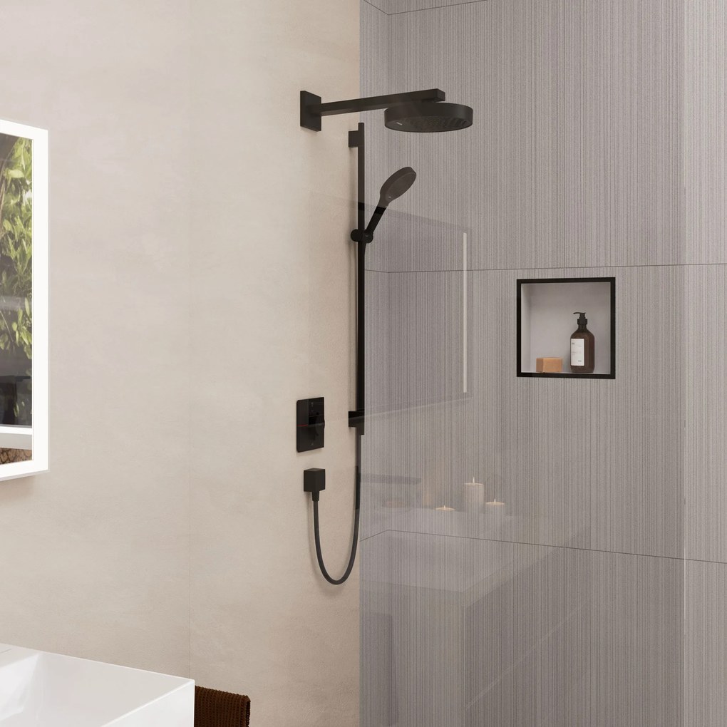 Hansgrohe Rainfinity, sprchová sada 130 3jet EcoSmart s tyčí S Puro 90 cm, černá matná, HAN-28744670