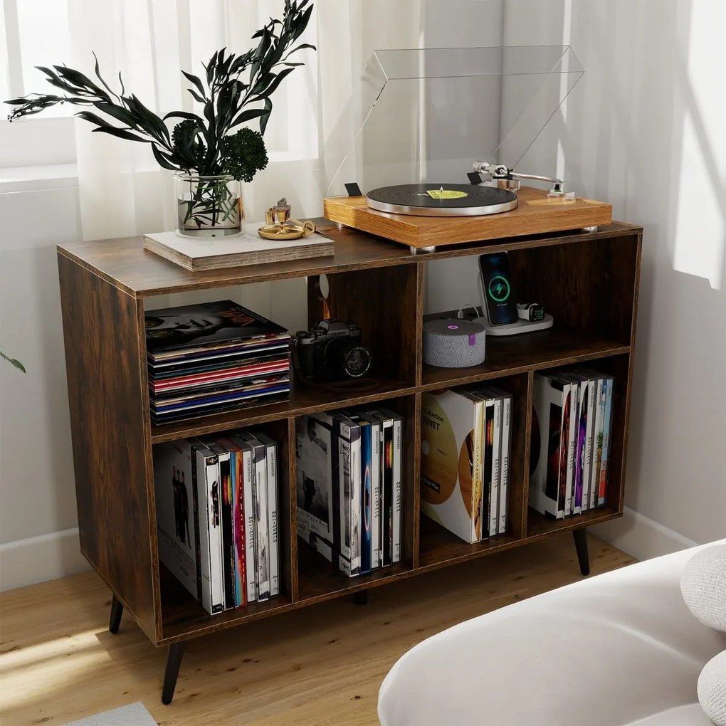 Costway 3 Řadový stojan na gramofon s nabíjecí stanicí a vinylovými úložnými