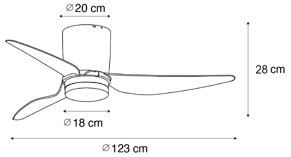 Stropní ventilátor černý 123 cm vč. LED stmívatelný s dálkovým ovládáním - Patty