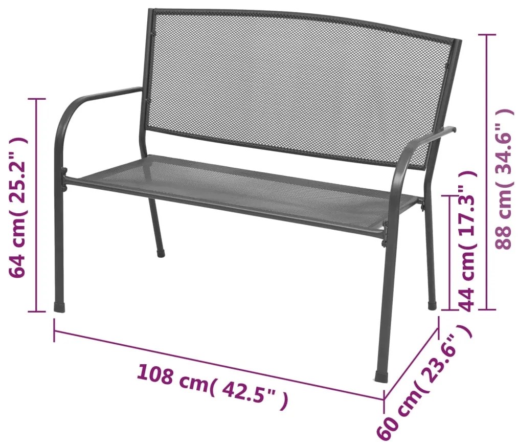 vidaXL Marketos Zahradní lavice 108 cm ocel a pletivo antracitová