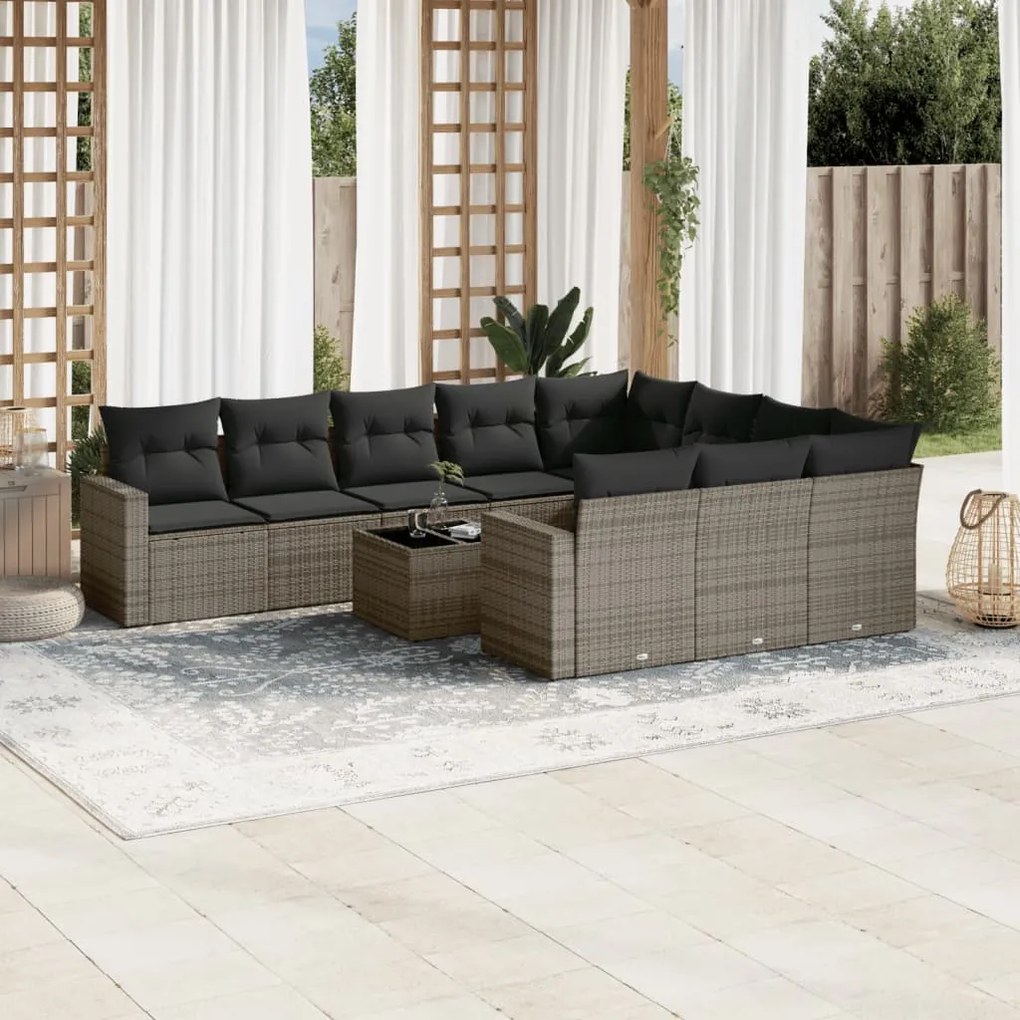 11dílná zahradní sedací souprava s poduškami šedá polyratan 3219490