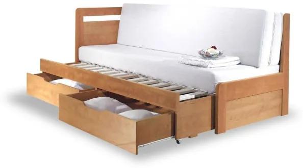Rozkládací postel s úložným prostorem TANDEM KLASIK levá - oblá, 90x200 , Dub bardolino