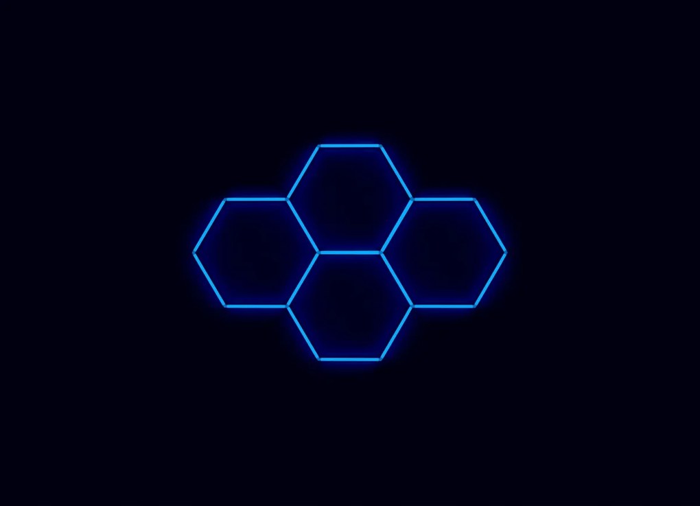 Kompletní Led hexagonové svítidlo modré, rozměr 4 elementy 241 x 168 cm