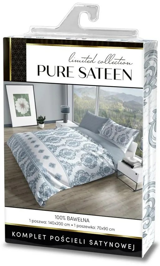 Saténové povlečení 160x200 Pure Sateen 013 bílá modrá ornamenty Faro
