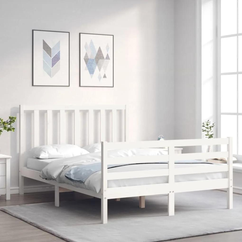 Rám postele s čelem bílý 140 x 200 cm masivní dřevo,  3193792