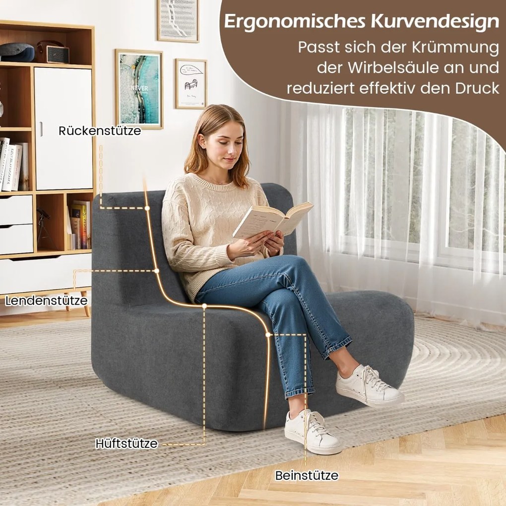 Costway Sedací vak pohodlné křeslo na podlahu s měkkým sametem a ergonomickou