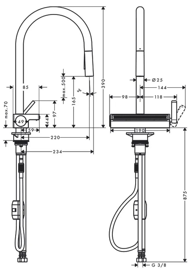 Hansgrohe Aquno Select M81 - Páková kuchyňská baterie 170, vytahovatelná sprška, 3jet, chrom 73837000