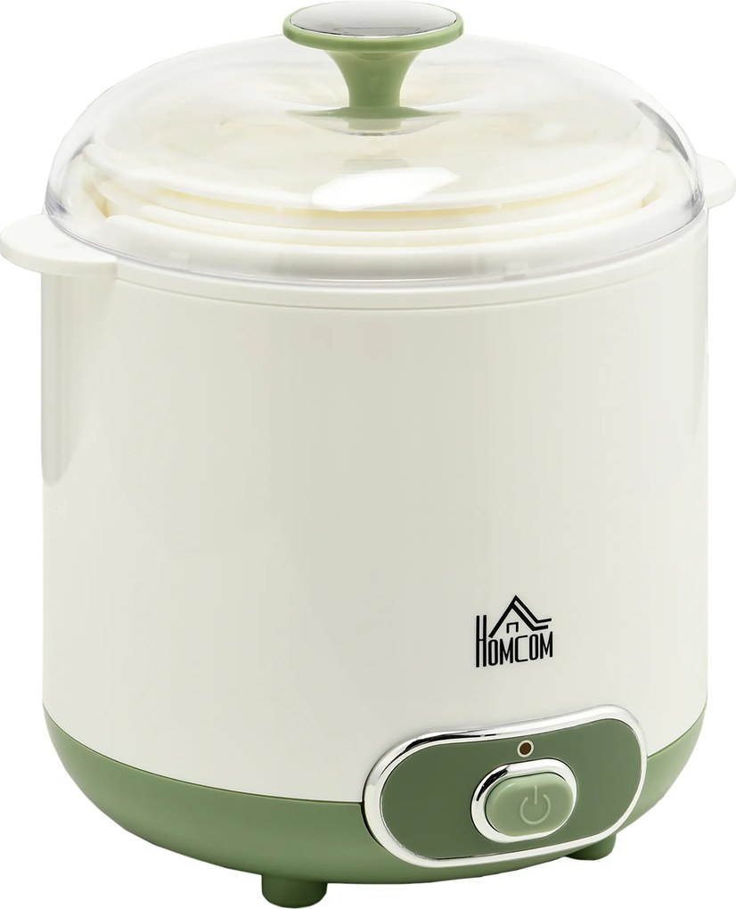 HOMCOM Přístroj na jogurt, 1,5 l jogurtovač s cedníkem, víkem, 20 W jogurtovač pro řecký jogurt, pro 3–5 osob, 19,5x17,5x21,4 cm, bílá