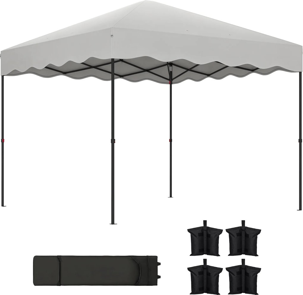 Outsunny Pop-up Skládací Altán 3x3 m Skládací Stříška s UV 50+ Ochrana Nastavitelná Výška Skladovací Taška na Kolečkách pro Kempování a Párty Bílá | A