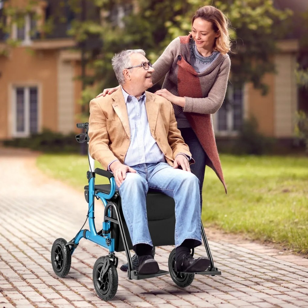 Costway Rollator s pneumatikami, skládací a lehký se sedadlem 2 v 1 invalidním