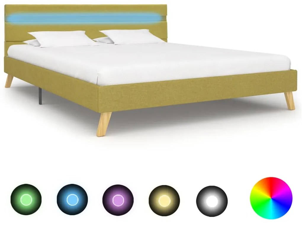 284862 vidaXL Rám postele s LED světlem zelený textil 160 x 200 cm