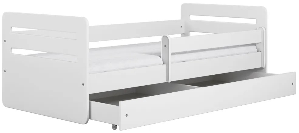 Benlemi Bílá postel pro děti TOMI s bočnicí Zvolte rozměr: 80x160 cm, Zvolte matraci: Pěnová matrace, Zvolte šuplík: Se šuplíkem
