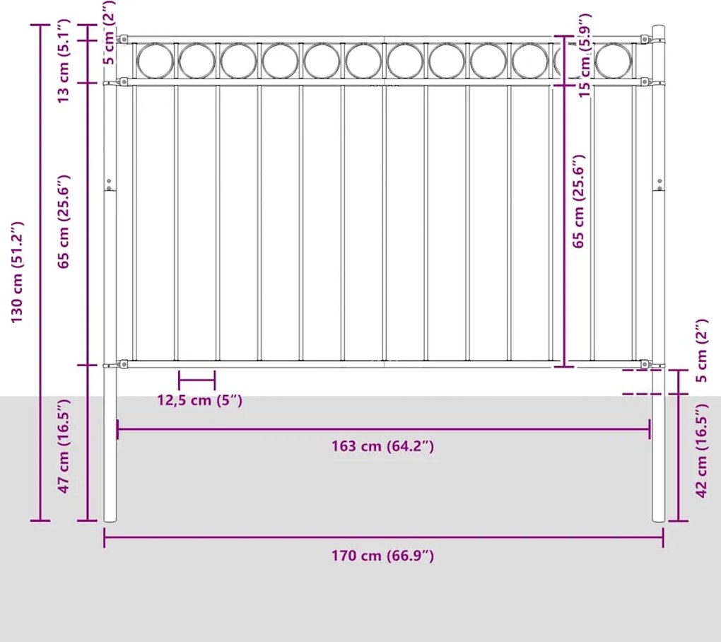 Zahradní plot ASSEN ocelový 1,7 x 0,8 m černý 146312