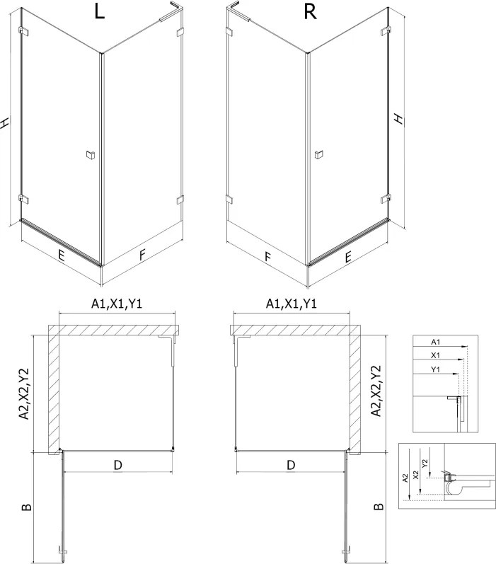 Mexen Lunar-B L, sklápěcí sprchový kout levý 90 x 70 cm, 8mm čiré sklo, bílý profil, 832L-090-070-20-00-L