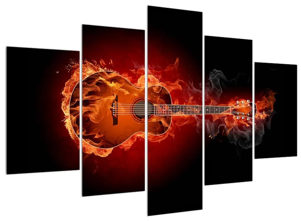 Obraz kytary v ohni (150x105 cm)