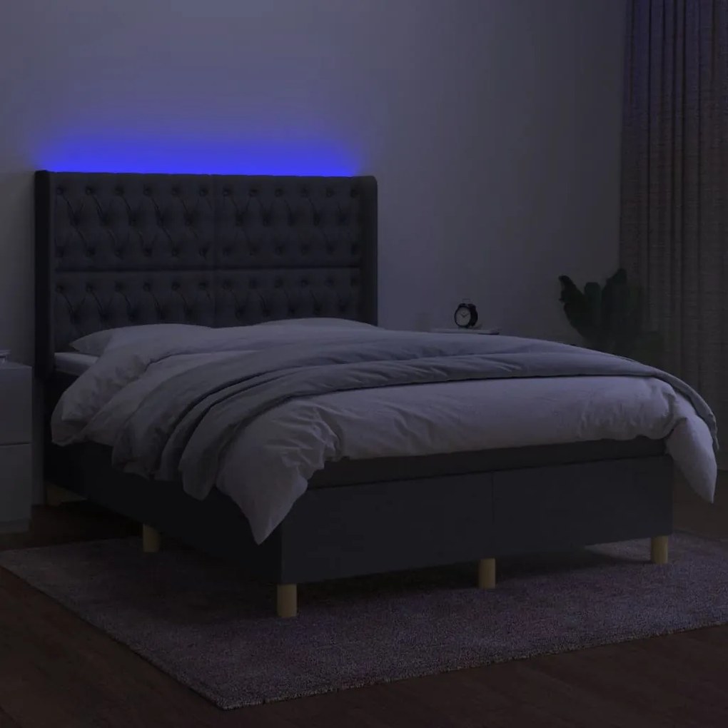 Box spring postel s matrací a LED tmavě šedá 140x200 cm textil 3139118