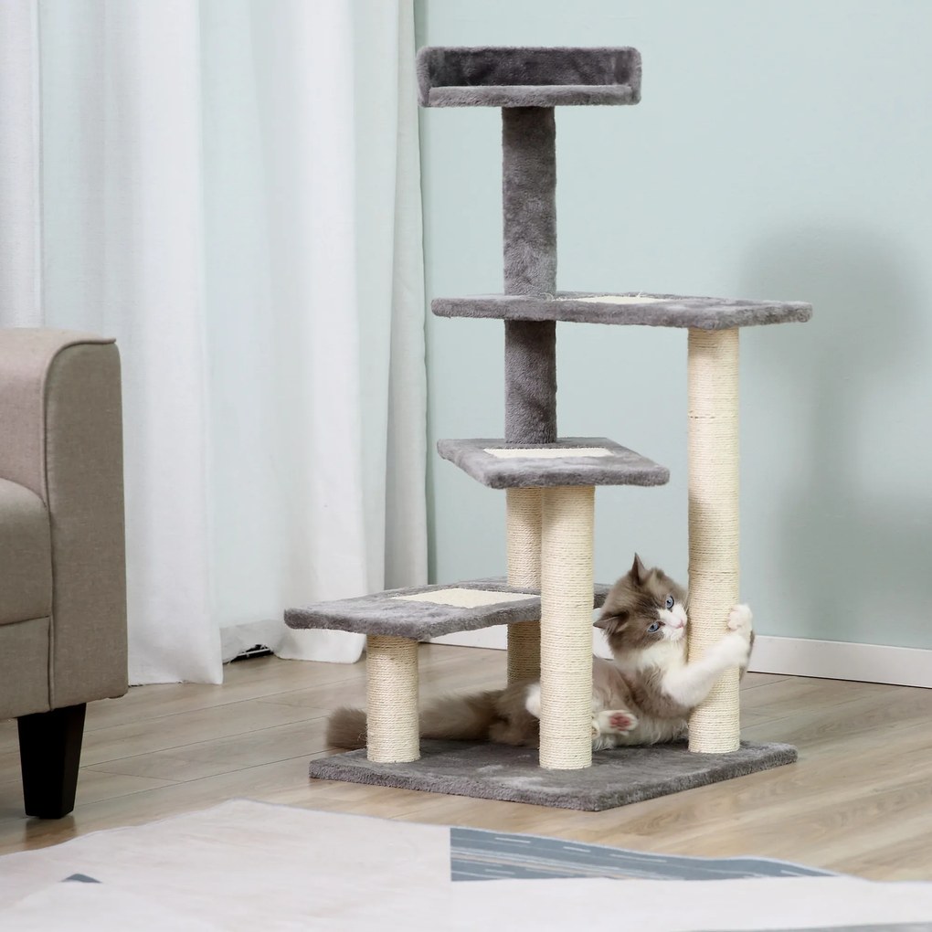 PawHut stabilní kočičí strom, nosnost 15 kg, schody pro kočky, 3 stupně, béžová, šedá, 48,5 x 48,5 x 100 cm | Aosom