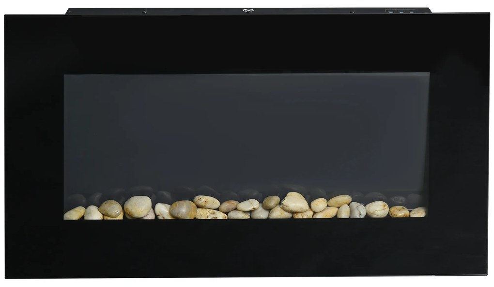 HOMCOM Elektrický krb s LED efektem plamene,1000/2000W, nástěnný krb v 7 barvách, elektrický krb s dálkovým ovládáním, nástěnný, černý | Aosom