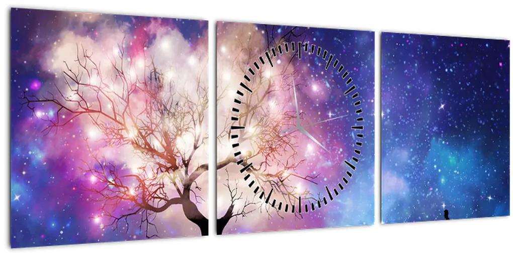 Obraz - Vesmírný strom (s hodinami) (90x30 cm)