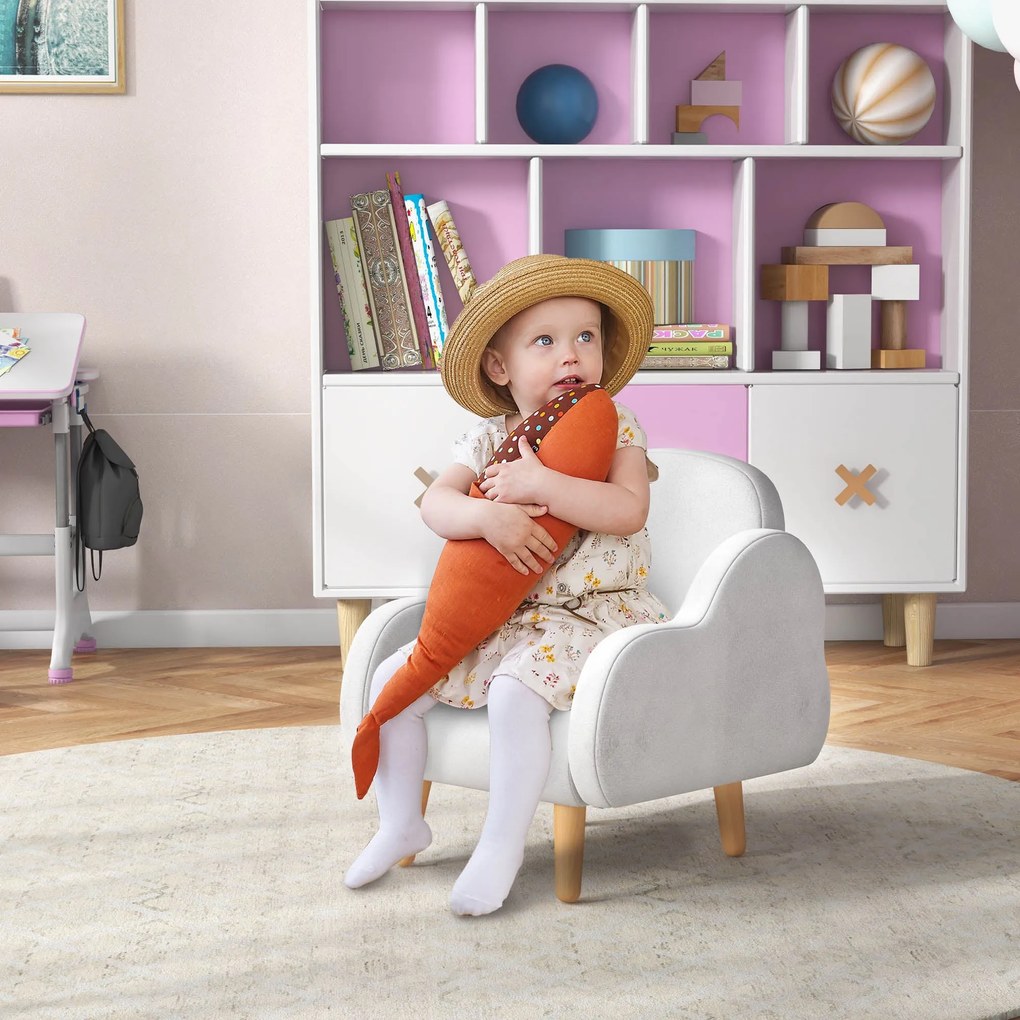 Dětské křeslo ZONEKIZ Infant s designem mraků, super jemné na dotek a 4 nohama pro děti 18-36 měsíců, nosnost 40 kg, 46x51x55 cm Bílá