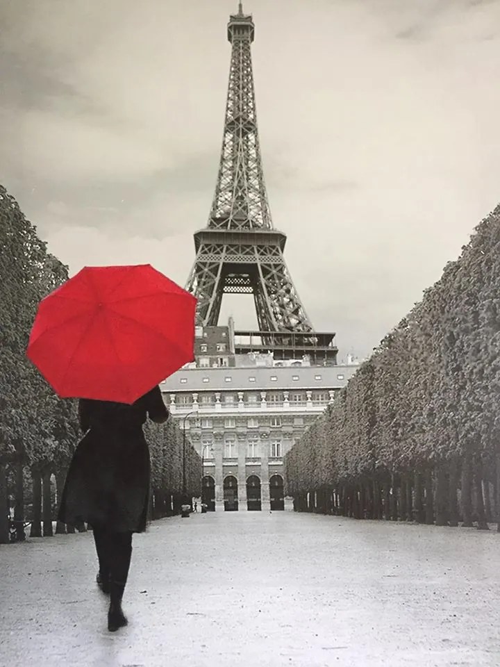 Dejtonazed Obraz Paříž – na Eiffelovku s červeným deštníkem, 70×50 cm