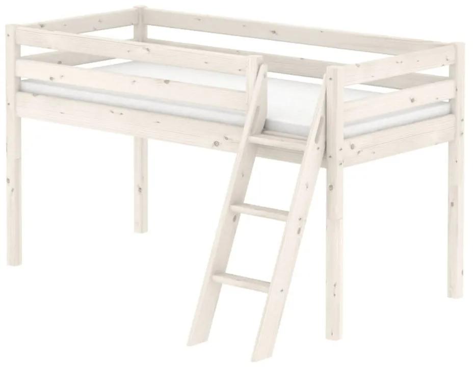 Bílá středně vysoká dětská postel z borovicového dřeva s žebříkem Flexa Classic, 90 x 200 cm
