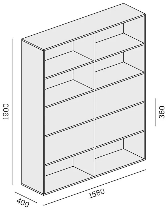 Široký kancelářský policový regál LAYERS, 4 boxy, 1582 x 400 x 1905 mm, dub přírodní / dub mořený